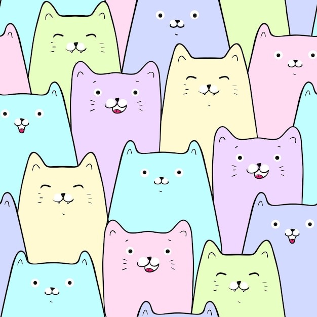 Premium Vector Cute Cats Colorful Seamless Pattern Background Vector