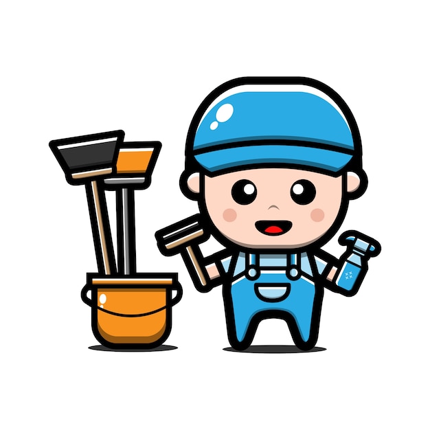 Premium Vector | Cute cleaning service character Premium Vector | Cute cleaning service character