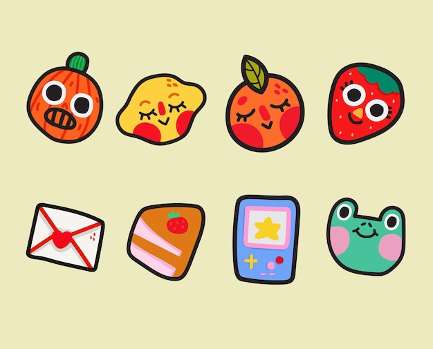 Premium Vector Cute Element Sticker Hand Drawn Cartoon Collection