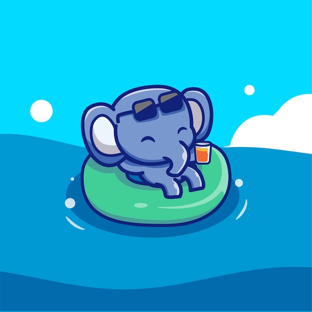 Free Vector Cute Elephant Floating With Swimming Tires