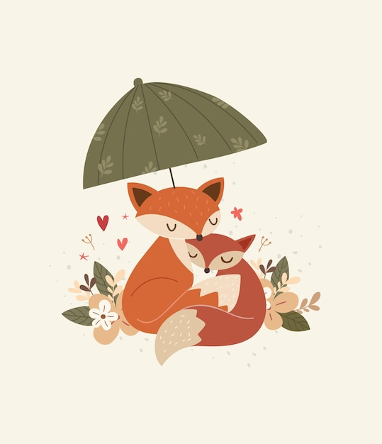 귀여운 여우 엄마 포옹 아기 여우 그림 | 프리미엄 벡터 귀여운 여우 엄마 포옹 아기 여우 그림 | 프리미엄 벡터