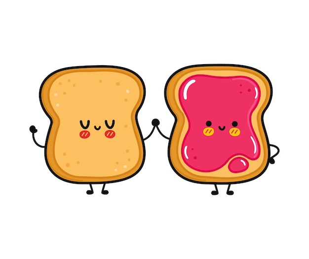 Premium Vector Cute Funny Happy Toast And Toast With Jam Character