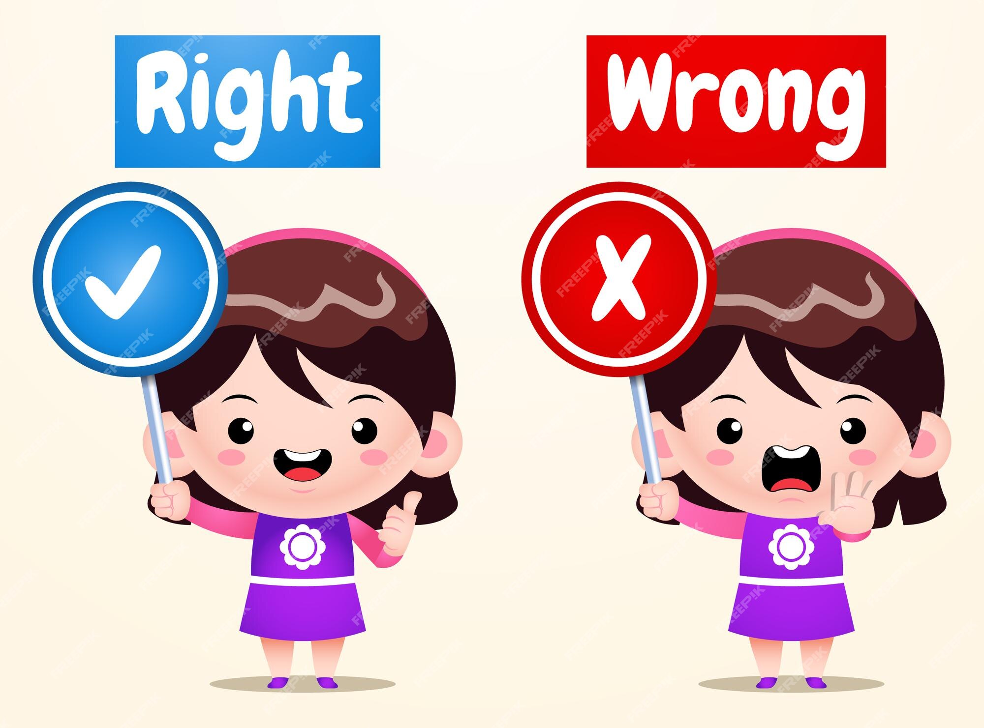 Premium Vector | Cute girls opposite words right wrong Premium Vector | Cute girls opposite words right wrong