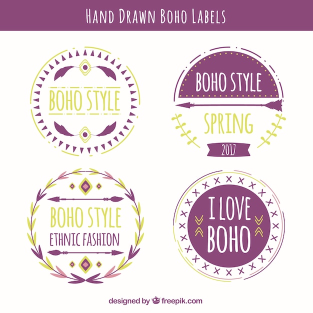 Free Vector | Cute hand drawn boho stickers Free Vector | Cute hand drawn boho stickers