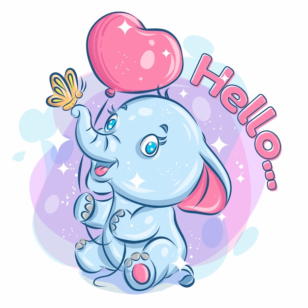 Premium Vector Cute Happy Elephant Hold Balloon And Playing With Butterfly Colorful Cartoon