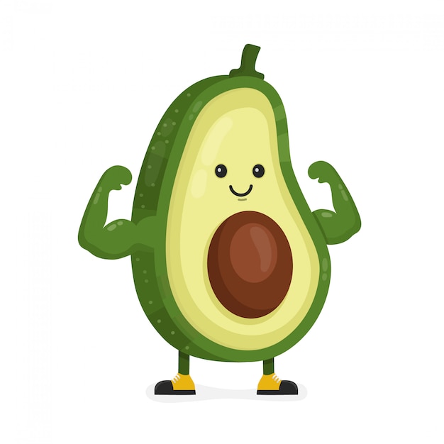 Premium Vector | Cute happy strong smiling avocado show muscle biceps. Premium Vector | Cute happy strong smiling avocado show muscle biceps.