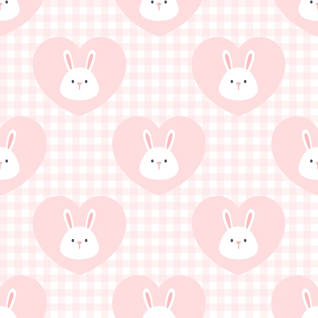 Premium Vector Cute Rabbit In A Heart Seamless Pattern Background