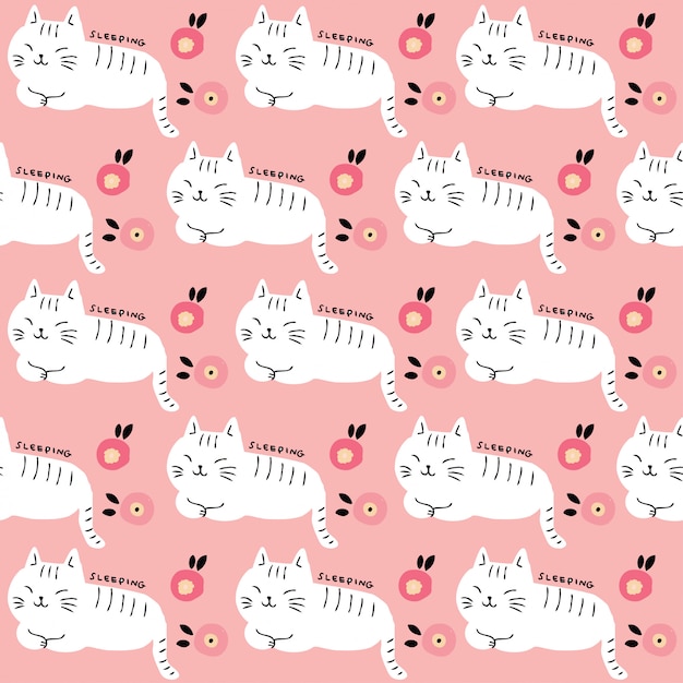 Premium Vector Cute Seamless Pattern Cat Sleeping Vector