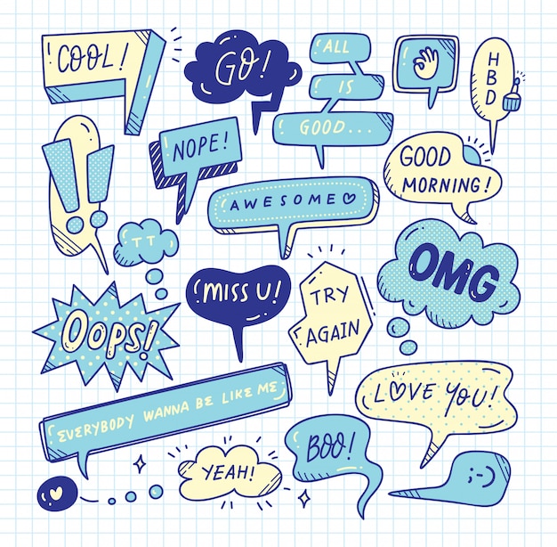 Premium Vector Cute Speech Bubble Doodle Set