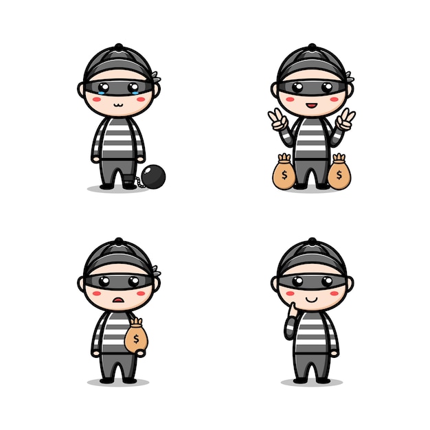 Premium Vector Cute Thief Character On White Background