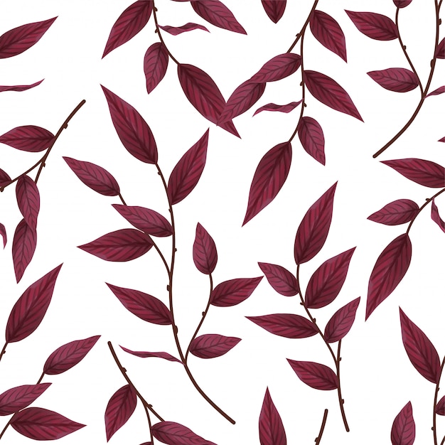 Premium Vector | Dark red leaves on branches seamless pattern Premium Vector | Dark red leaves on branches seamless pattern