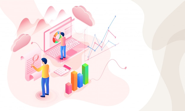 Premium Vector | Data analysis concept with miniature people. Premium Vector | Data analysis concept with miniature people.