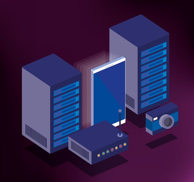 Premium Vector | Data center technology isometric icons Premium Vector | Data center technology isometric icons