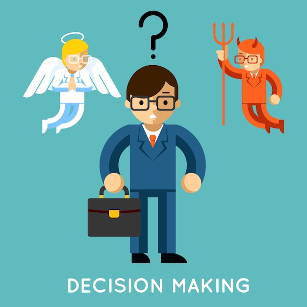 Free Vector Decision Making Businessman With Angel And Demon Choice