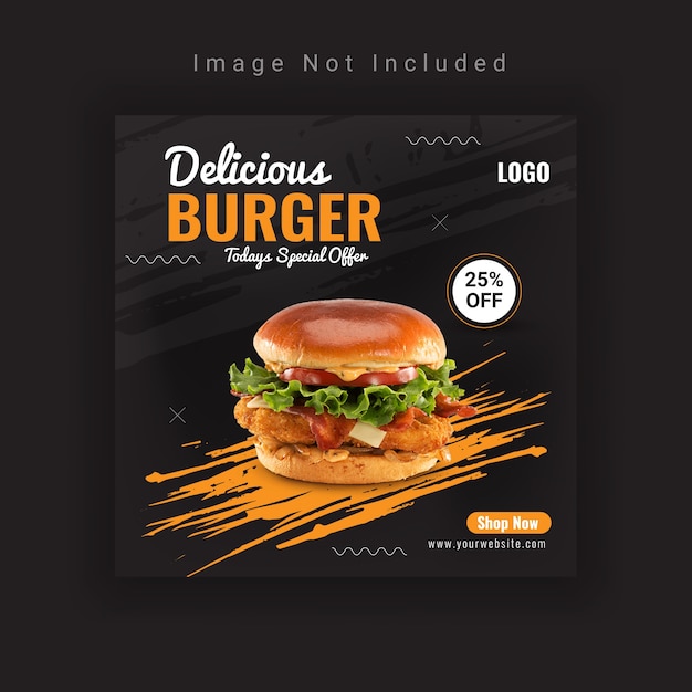 Premium Vector | Delicious burger square social media post banner design Premium Vector | Delicious burger square social media post banner design