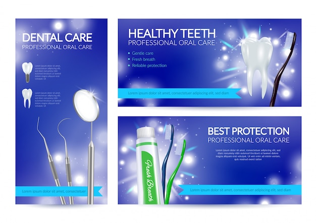 Free Vector Dental Banners Set Of Healthy Teeth