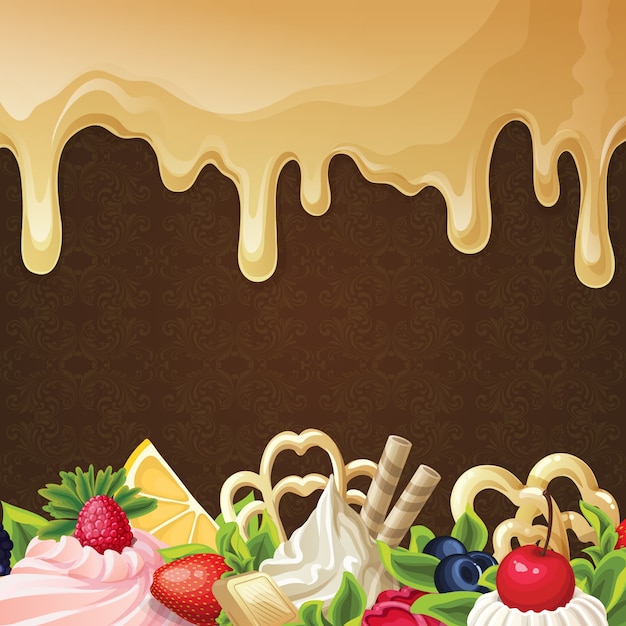 Premium Vector | Dessert background with tasty fruit Premium Vector | Dessert background with tasty fruit