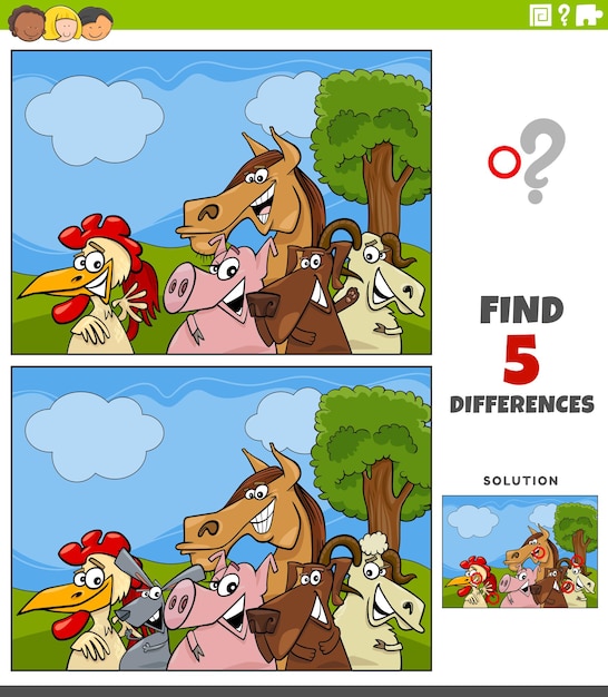 Premium Vector | Differences educational game with farm animals Premium Vector | Differences educational game with farm animals