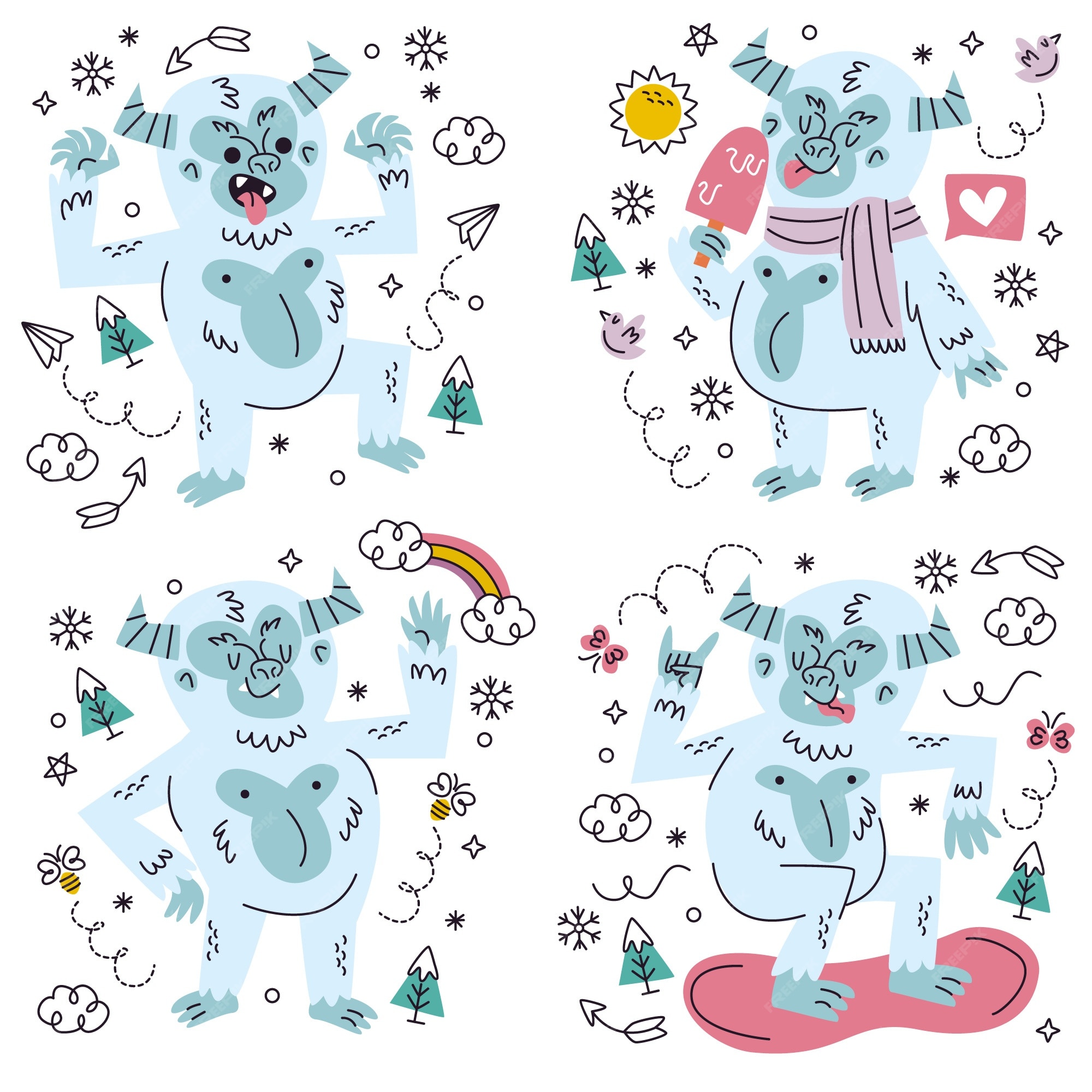 Premium Vector | Doodle hand drawn yeti sticker set Premium Vector | Doodle hand drawn yeti sticker set