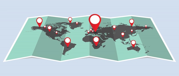 Premium Vector Dots World Map With Pins Illustration Dots That