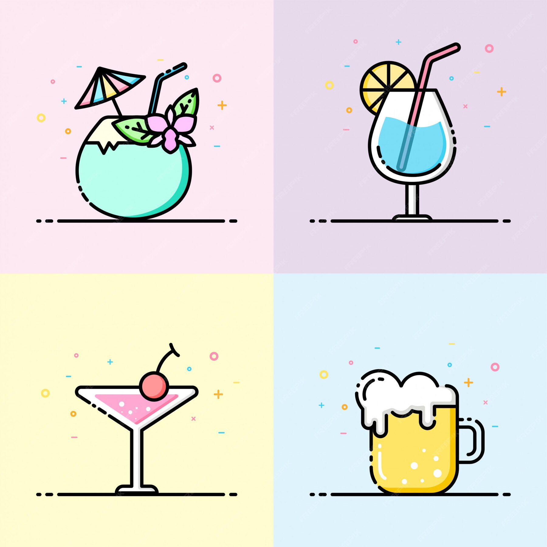 Premium Vector | Drink icon collection in pastel color Premium Vector | Drink icon collection in pastel color