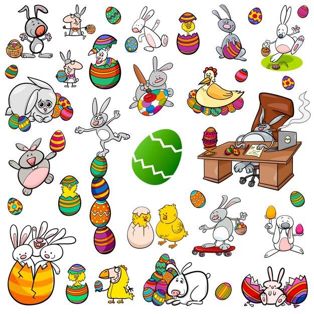 Premium Vector | Easter characters cartoon set Premium Vector | Easter characters cartoon set