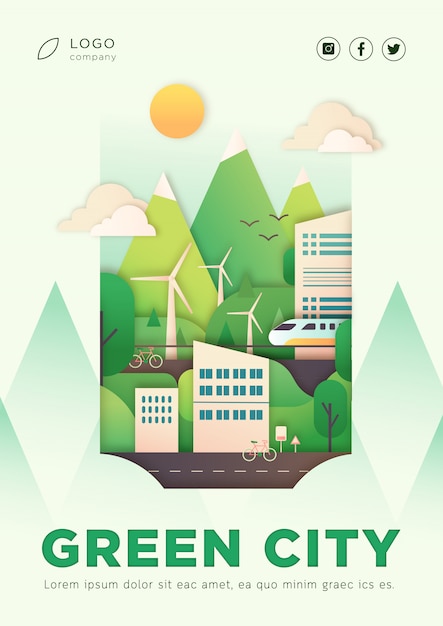 Premium Vector | Eco city landing poster Premium Vector | Eco city landing poster