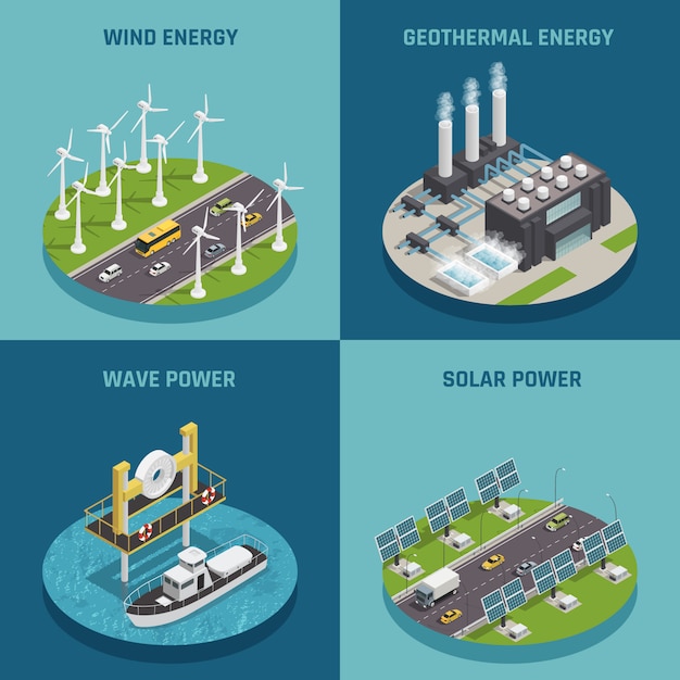 Free Vector Ecological Renewable Green Energy Sources 4 Isometric