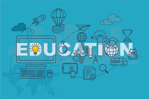 Premium Vector | Education website banner concept with thin line flat ... Premium Vector | Education website banner concept with thin line flat ...