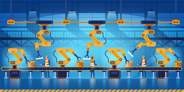 Premium Vector | Efficient smart factory with workers, robots and ... Premium Vector | Efficient smart factory with workers, robots and ...