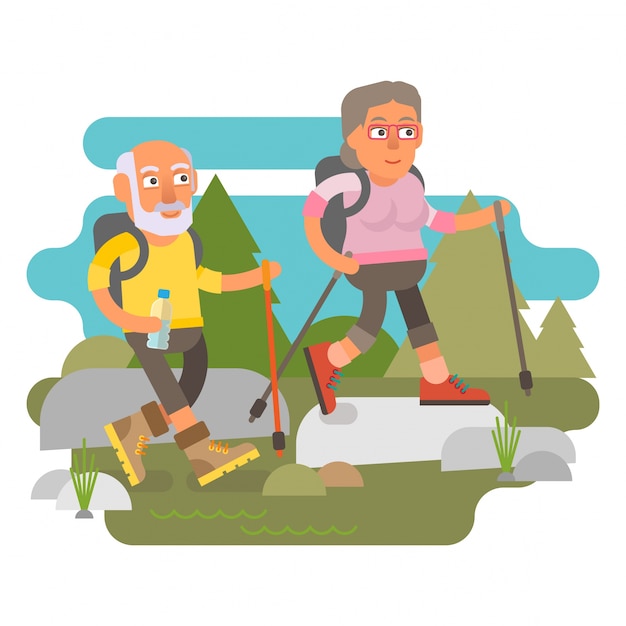 Premium Vector | Elderly couple hiking Premium Vector | Elderly couple hiking