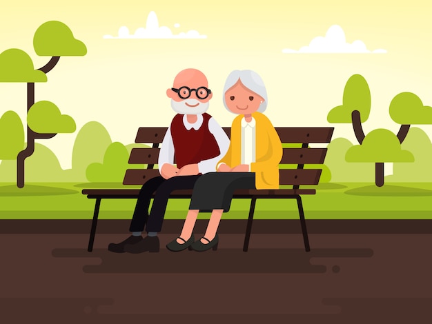 Premium Vector | Elderly couple outdoors. grandparents are sitting on a ... Premium Vector | Elderly couple outdoors. grandparents are sitting on a ...