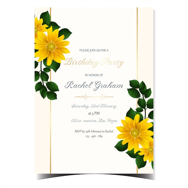Premium Vector | Elegant yellow floral birthday party invitation card Premium Vector | Elegant yellow floral birthday party invitation card