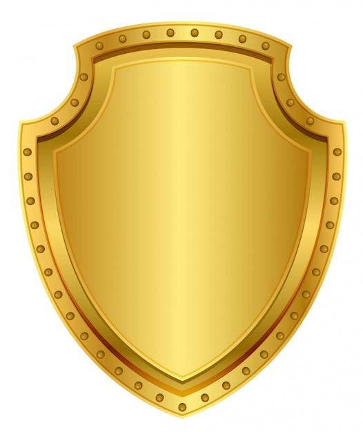 Premium Vector | Empty gold shield. blank metal badge with rivets Premium Vector | Empty gold shield. blank metal badge with rivets