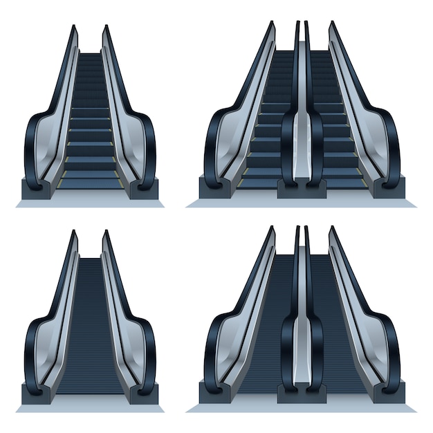 Premium Vector | Escalator icon set, realistic style Premium Vector | Escalator icon set, realistic style