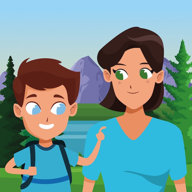 Premium Vector | Family single parent with children cartoon Premium Vector | Family single parent with children cartoon