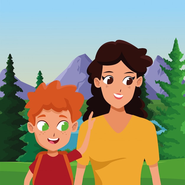 Premium Vector | Family single parent with children cartoon Premium Vector | Family single parent with children cartoon