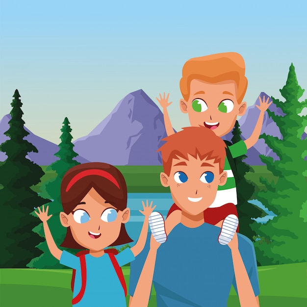 Premium Vector | Family single parent with childrens cartoon Premium Vector | Family single parent with childrens cartoon