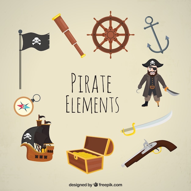 Free Vector | Fantastic set of decorative pirate elements Free Vector | Fantastic set of decorative pirate elements