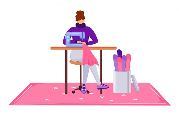 Premium Vector Fashion Designer Atelier Flat Color Vector Illustration Assistant With Sewing