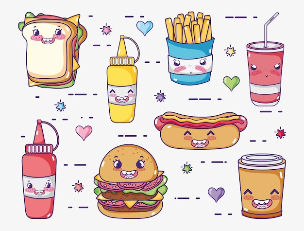 Premium Vector Fast Food Collection Kawaii Cartoons
