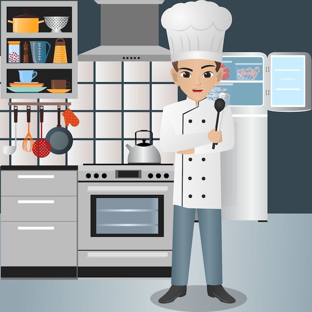 Premium Vector | Female chef holding spatula Premium Vector | Female chef holding spatula