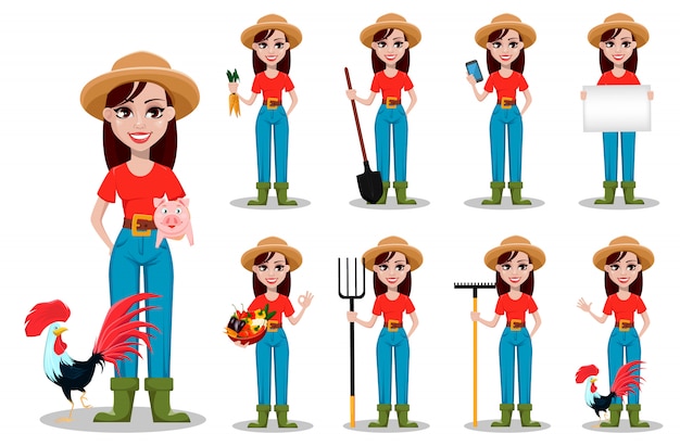 Premium Vector | Female farmer cartoon character Premium Vector | Female farmer cartoon character