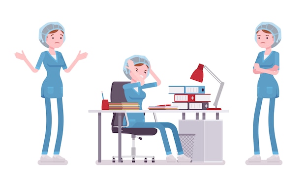 Premium Vector | Female nurse in negative emotions Premium Vector | Female nurse in negative emotions