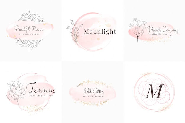 Premium Vector | Feminine logos collection, hand drawn modern ... Premium Vector | Feminine logos collection, hand drawn modern ...