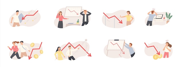 Premium Vector | Finance decrease and crisis graph illustration set