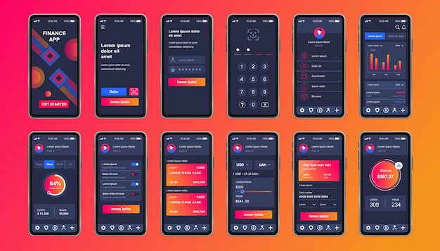 모바일 앱을위한 금융 서비스 고유의 디자인 키트 재무 분석 및 도구가 포함 된 온라인 뱅킹 화면 돈 관리 및 관리 Ui
