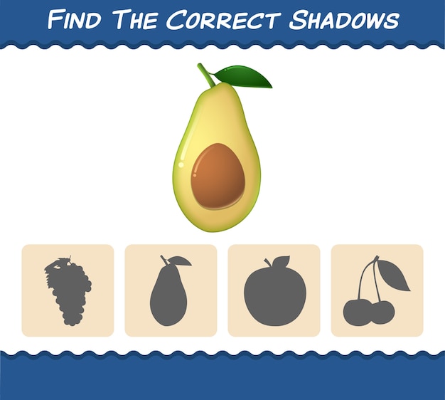Premium Vector | Find the correct shadows of cartoon avocado Premium Vector | Find the correct shadows of cartoon avocado