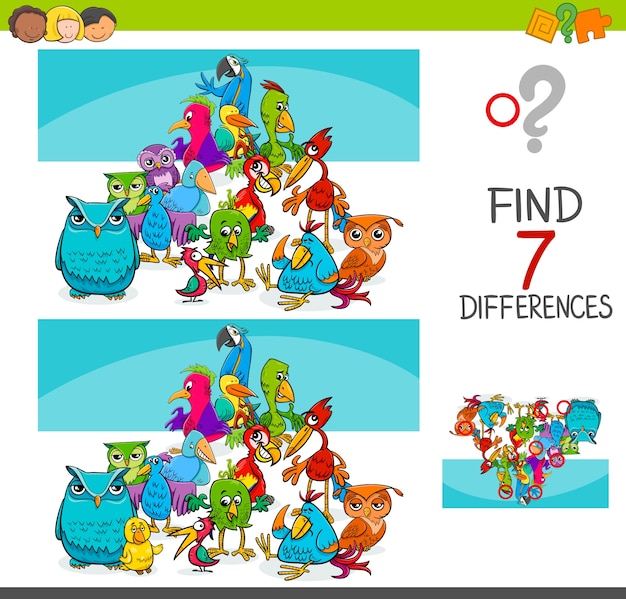 Premium Vector | Find differences with birds animal characters Premium Vector | Find differences with birds animal characters