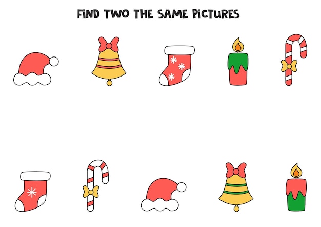 Premium Vector | Find two identical christmas elements. educational ... Premium Vector | Find two identical christmas elements. educational ...